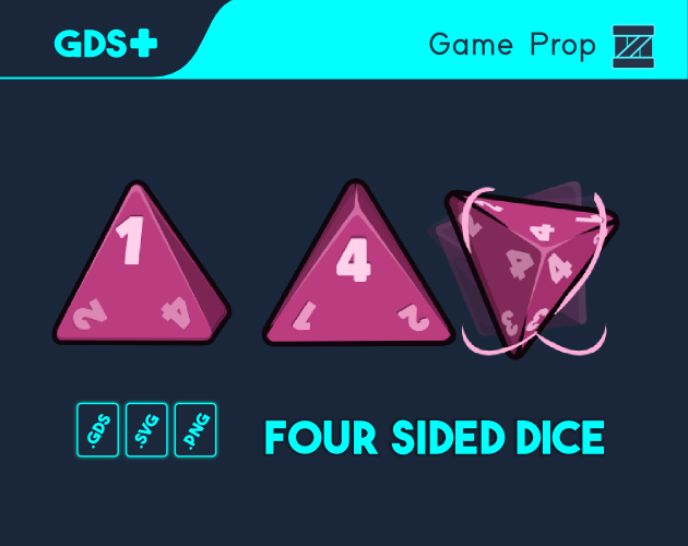 Animated four sided dice by Robert Brooks - gamedeveloperstudio.com