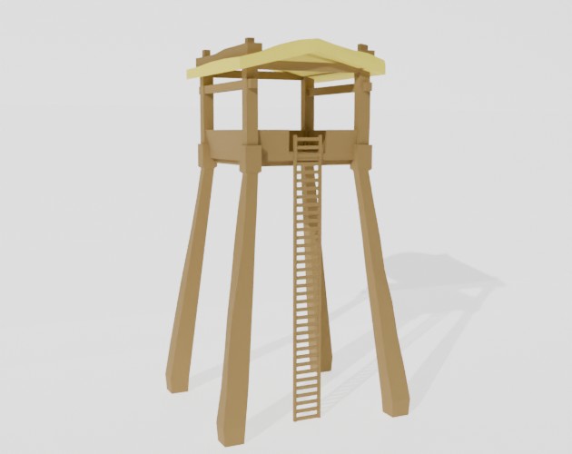 Wooden Tower with Thatched Roof 3D Model FBX GLB CC0 by Venturon
