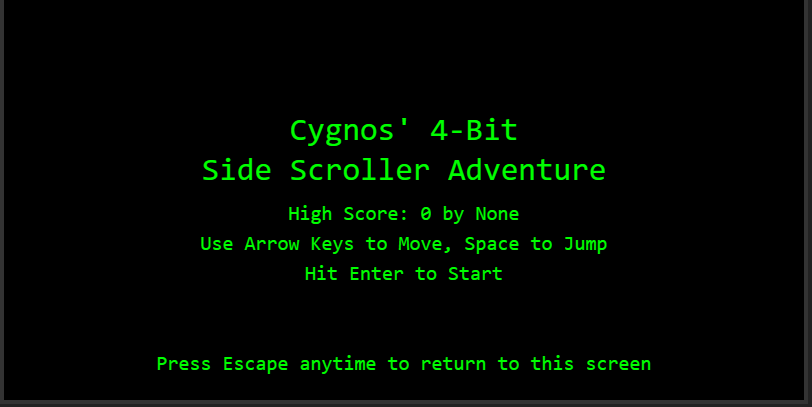 Cygnos' 4-Bit Side Scroller Adventure by Cygnos