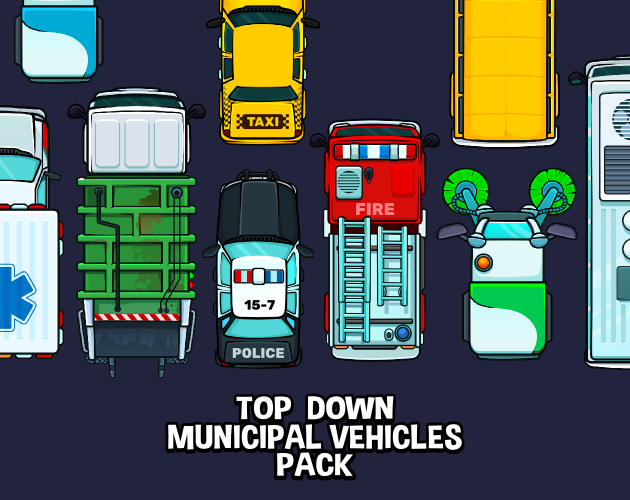 Top down municipal vehicle pack by Robert Brooks - gamedeveloperstudio.com