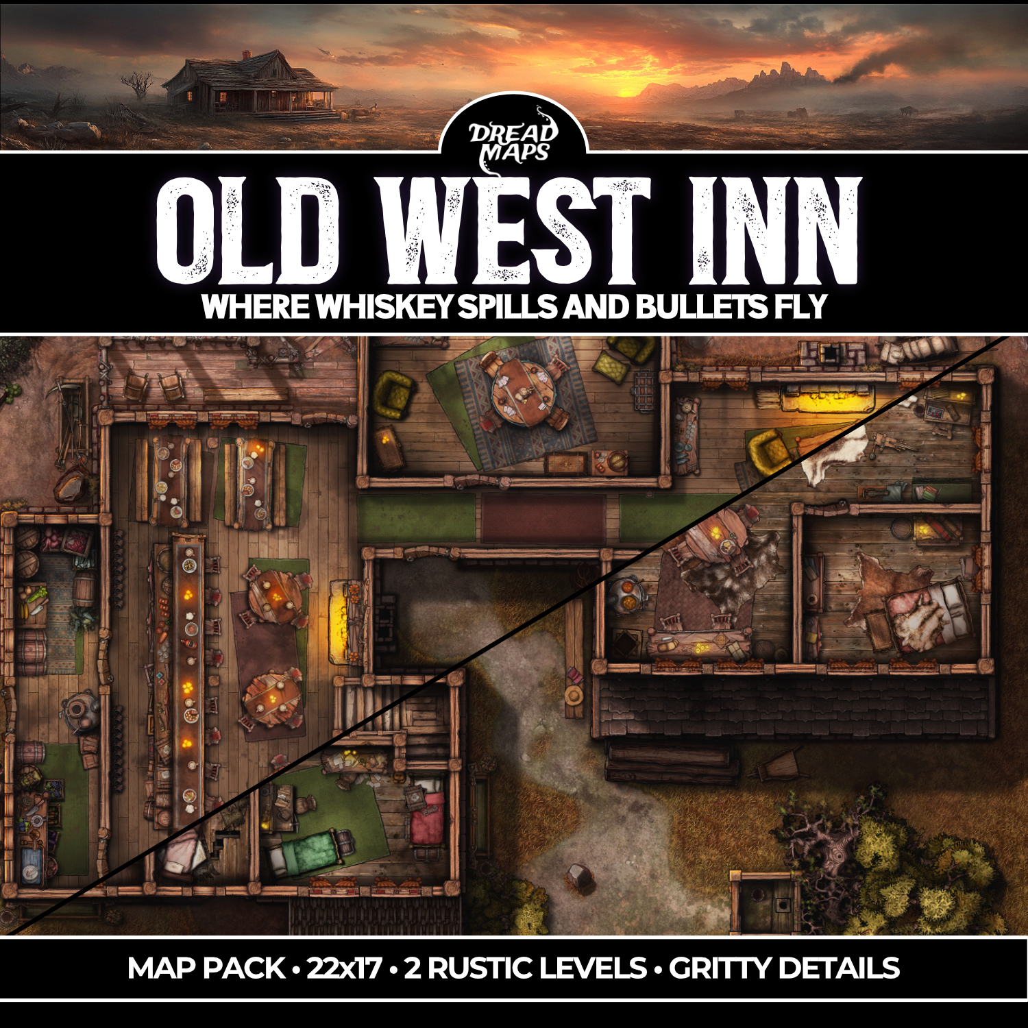 Old West Inn TTRPG Battlemap by Dread Maps