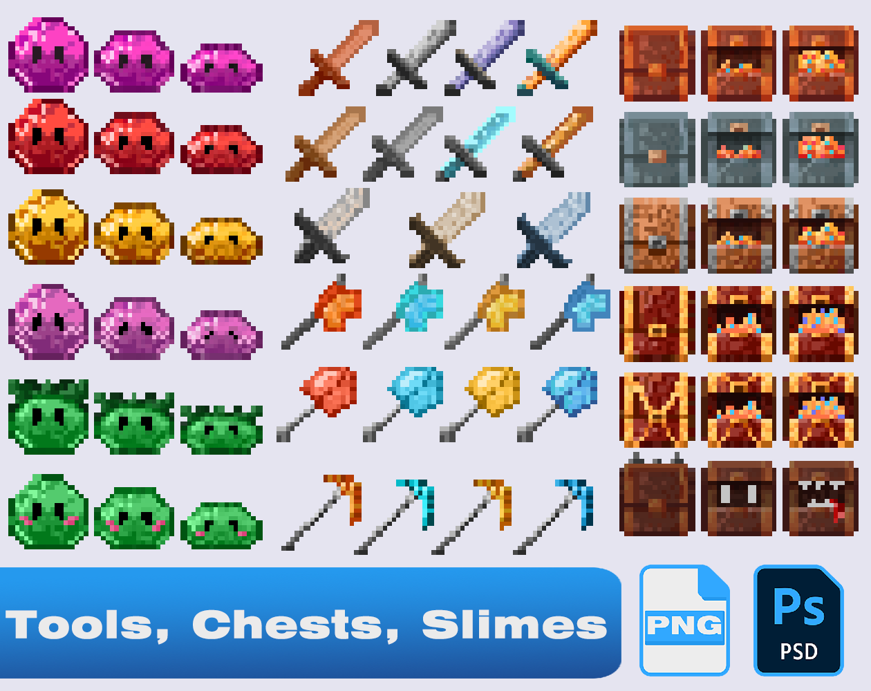 RPG Pixel Assets [slime, chests, tools] by JustAJoke