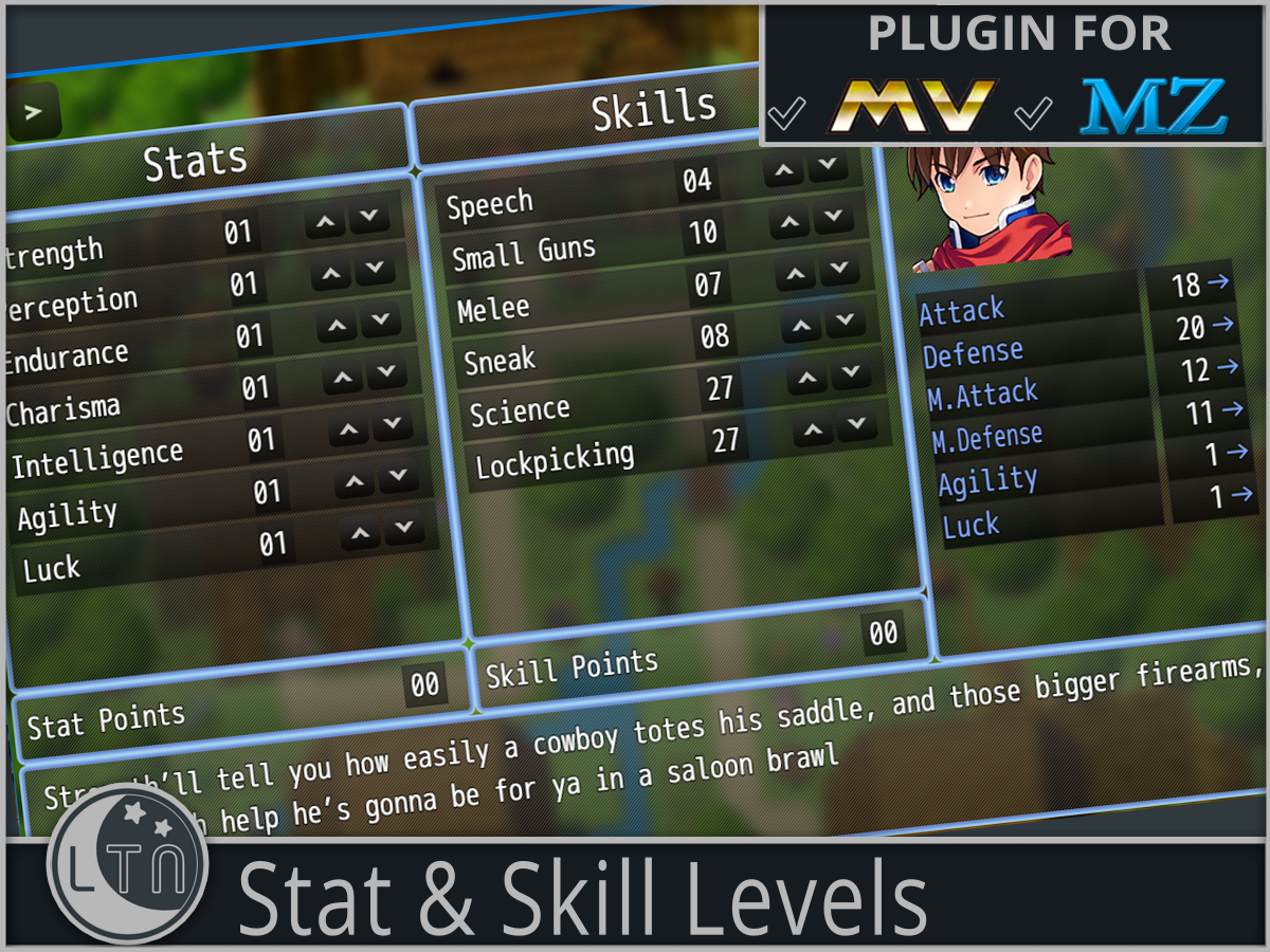 v2.1.0 - Hide Status Window and Compatibility Fix - Stat & Skill Levels for RPG Maker by LTN Games