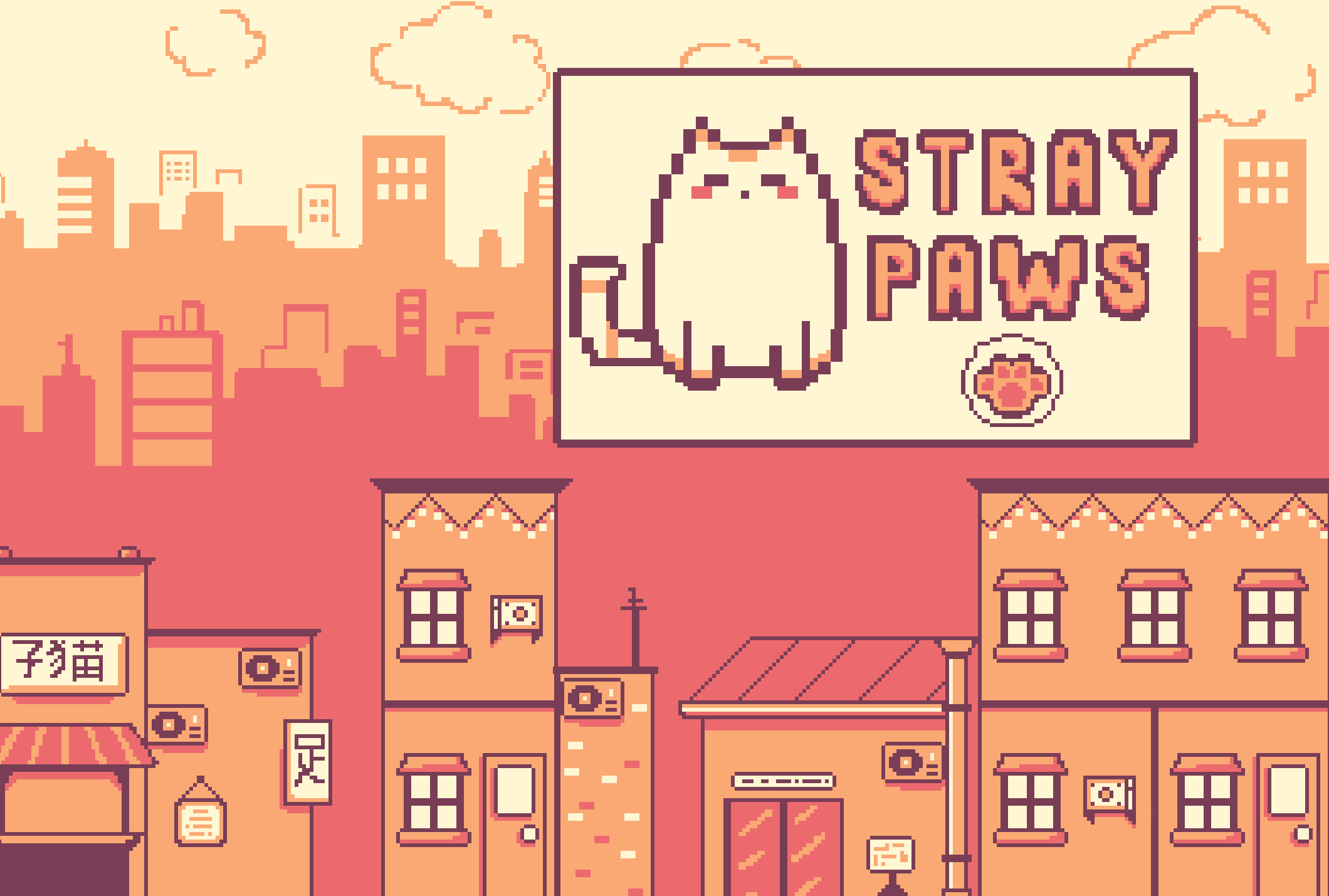 Stray Paws - Pixel Game Assets - Background & Buildings by Meowsterpiece