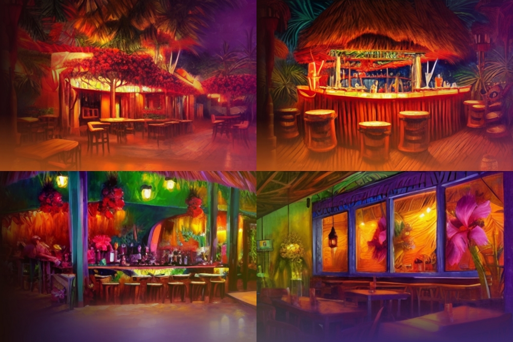 Hawaiian Hibiscus Beach Bar Pack: 6 Visual Novel Backgrounds by Rachel Chen