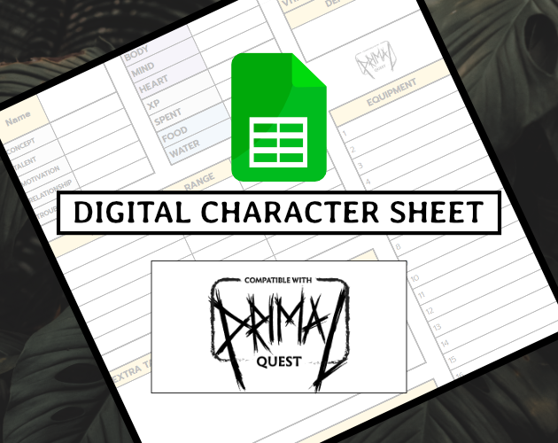 Primal Quest Digital Character Sheet by fleetingXe