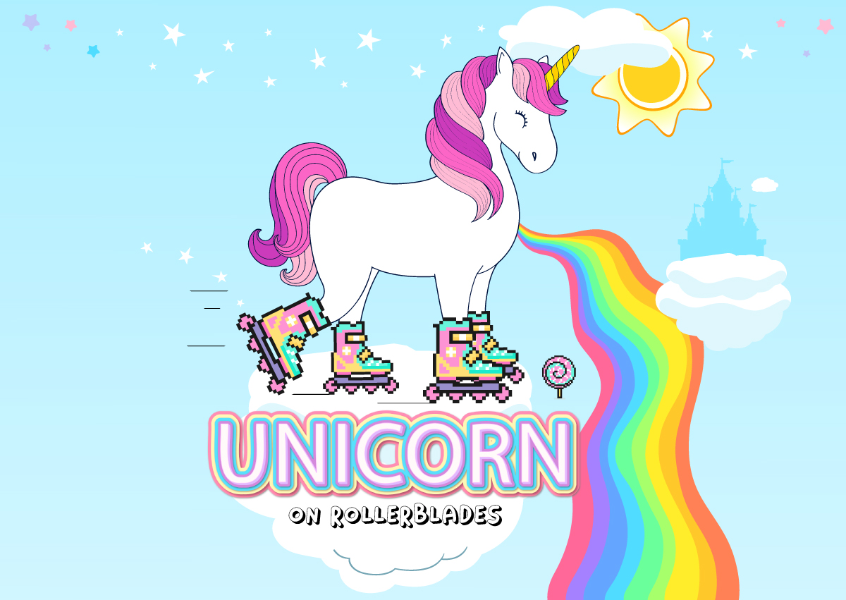 Unicorn on Rollerblades by Flooba
