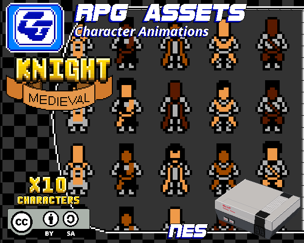 RPG Asset Character 'Knight' #2 NES by chasersgaming