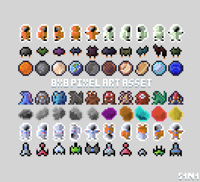 8x8 Pixel Art Asset by THE 51N1 GAMES