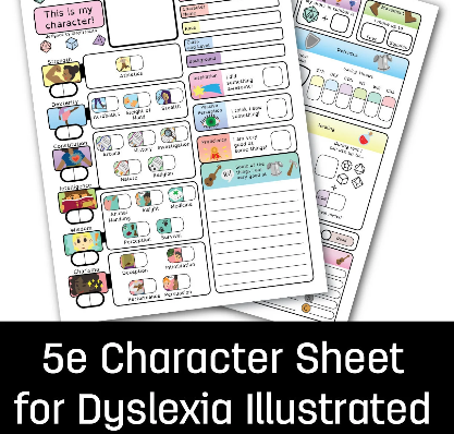D&D 5e character sheet for dyslexia (4 pages; FORM FILLABLE INCLUDED ...
