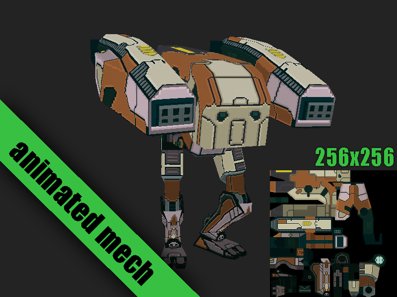 Now it’s free. - Mech low poly model in pixel art by SamGrady
