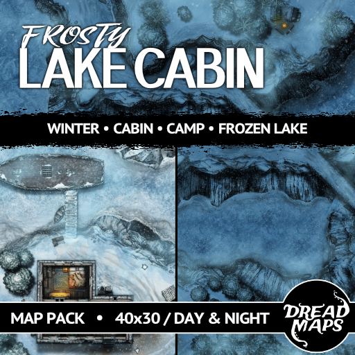 Frosty Lake Cabin TTRPG Battlemap by DreadMaps