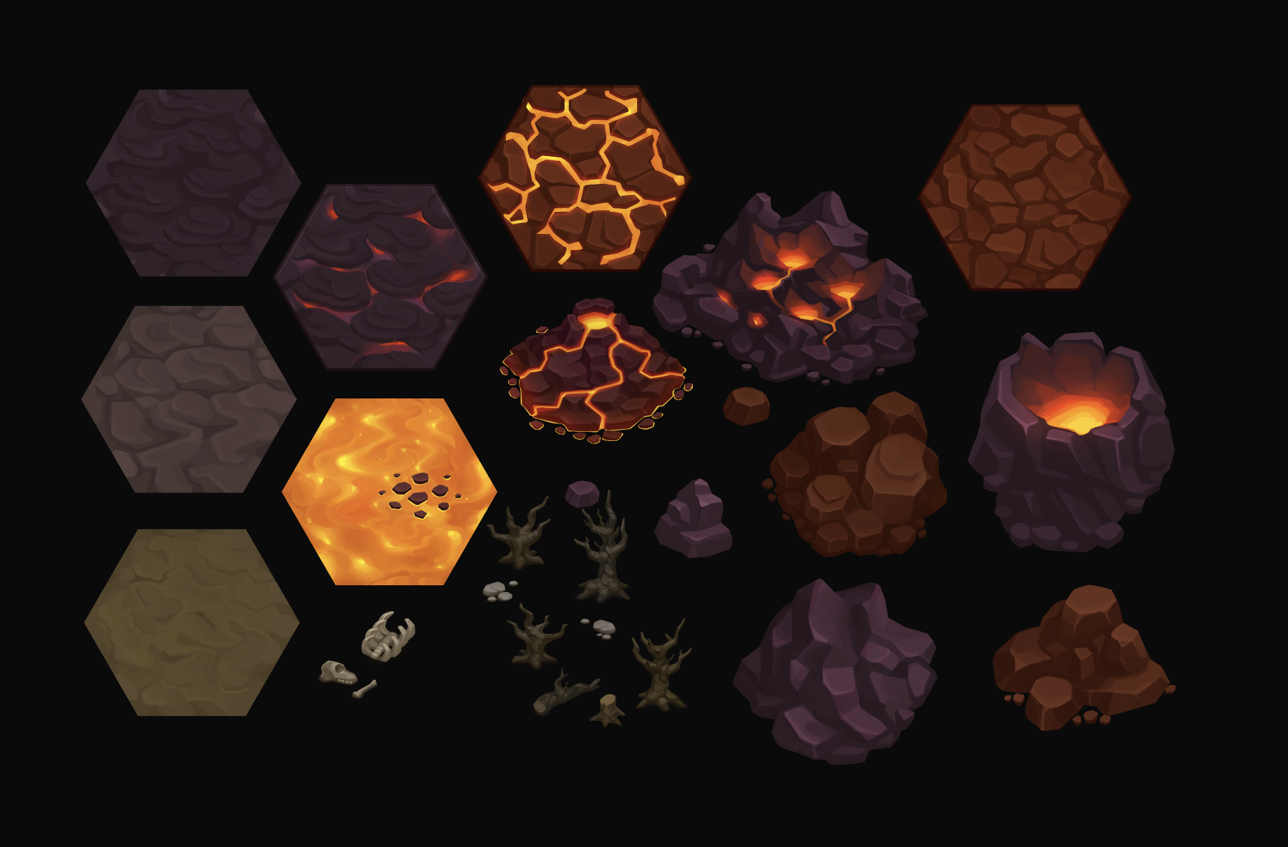 Stylized Hexagon Volcanic Map Tiles by squidcg