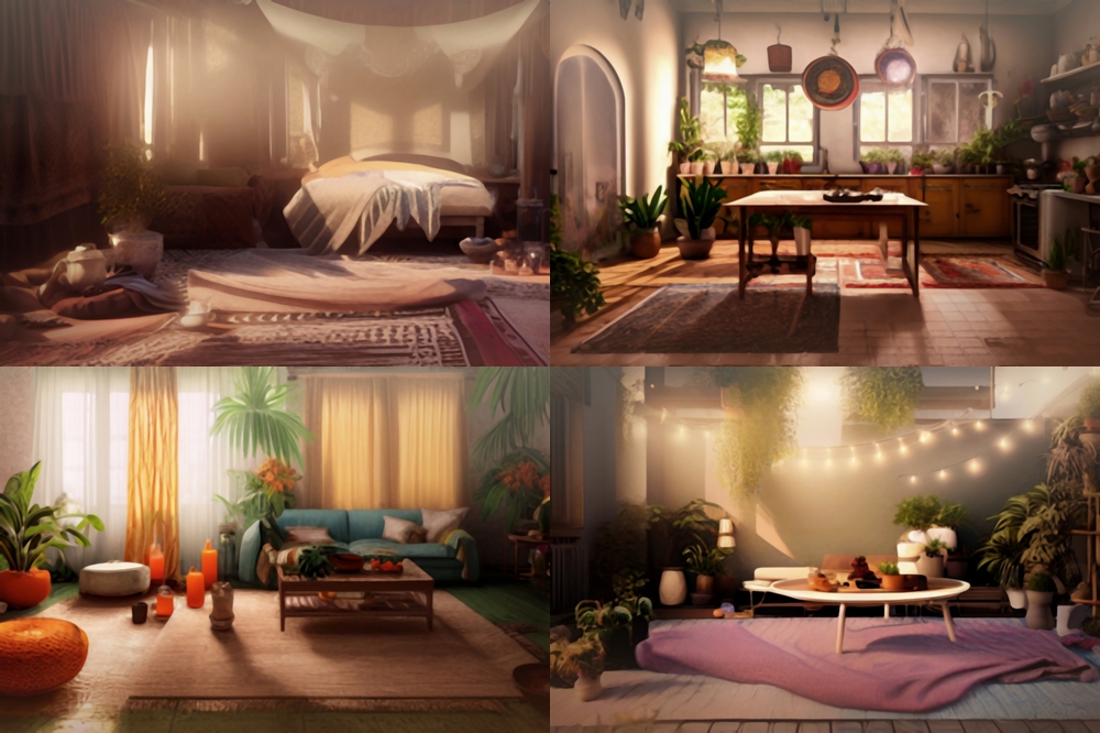 Boho Villa Interiors Pack: 8 Visual Novel Backgrounds by Rachel Chen