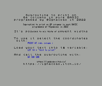 64 columns in BASIC ZXspectrum by ignacobo