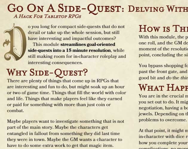 Go on a Side-Quest: Delving Without Dawdling by Max Johnson