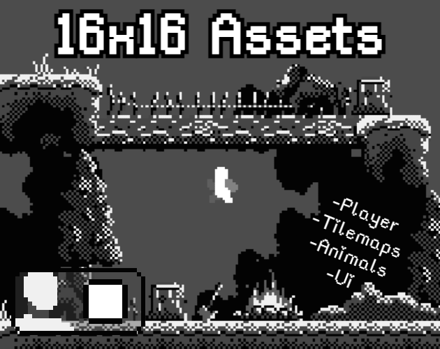 16x16 Platform game assets monocrome pixel by GIANMANSUPER