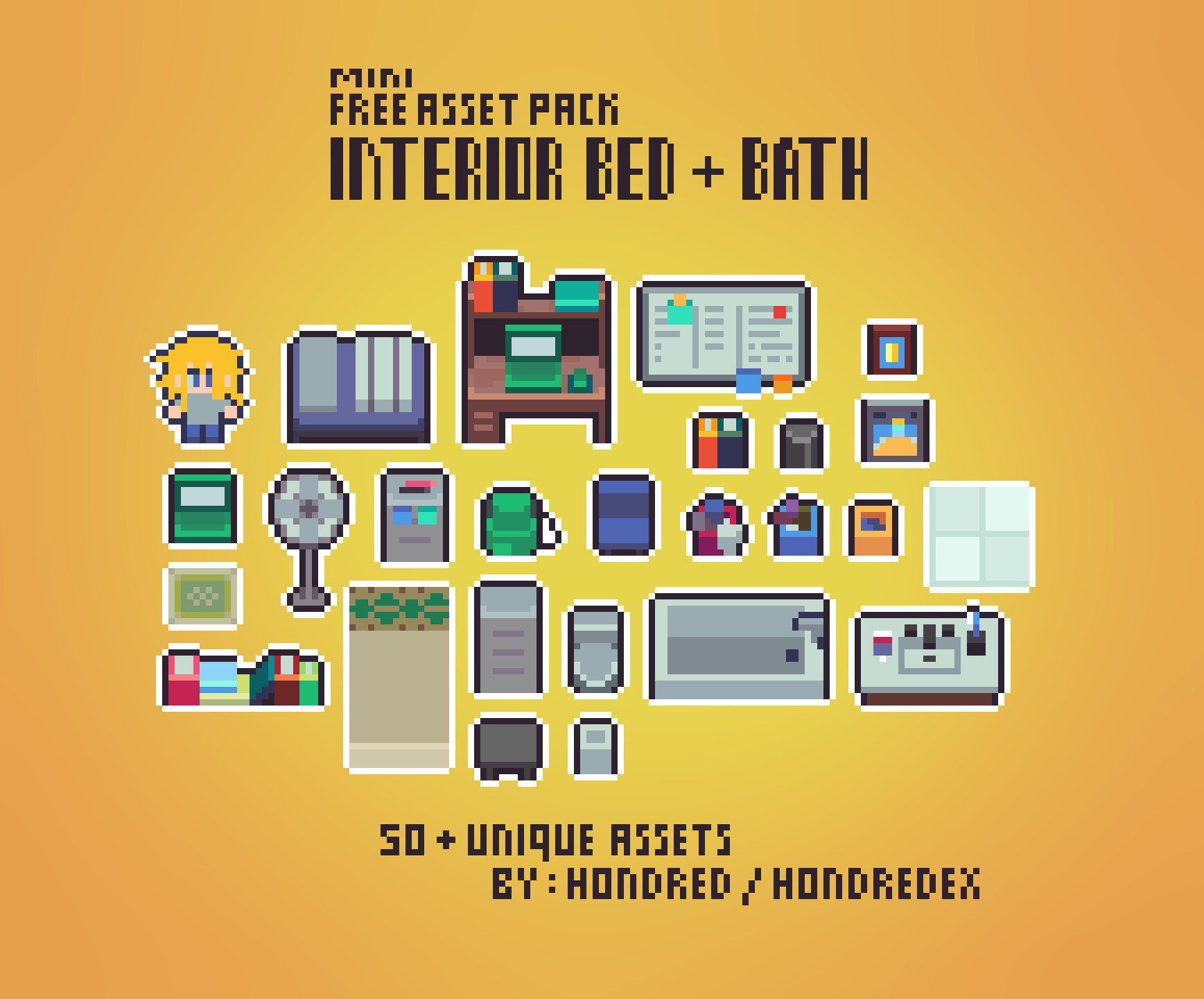 Mini Interior Asset Pack: Bed + Bath by H0ndred