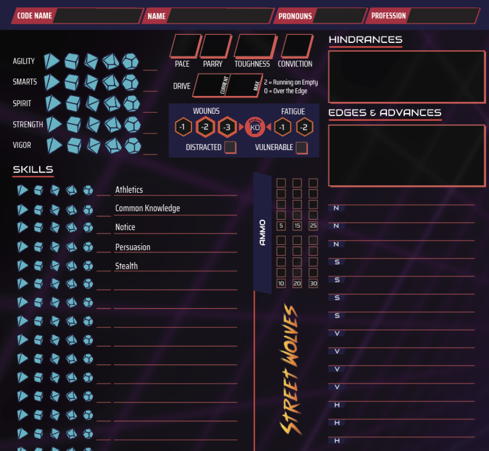 Street Wolves Character Sheets by Table Cat Games