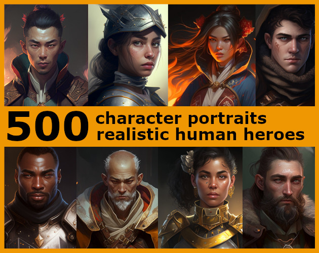 500 Human Hero Fantasy Character Portraits by Corax Digital Art