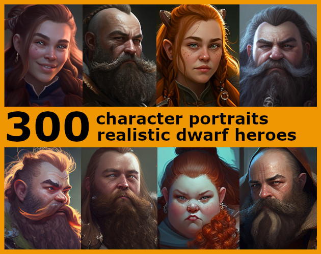300 Dwarf Hero Fantasy Character Portraits by Corax Digital Art