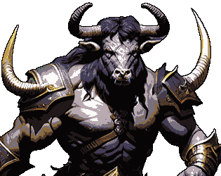 Free minotaur warrior pixel art sprites by FantasyLandscapes