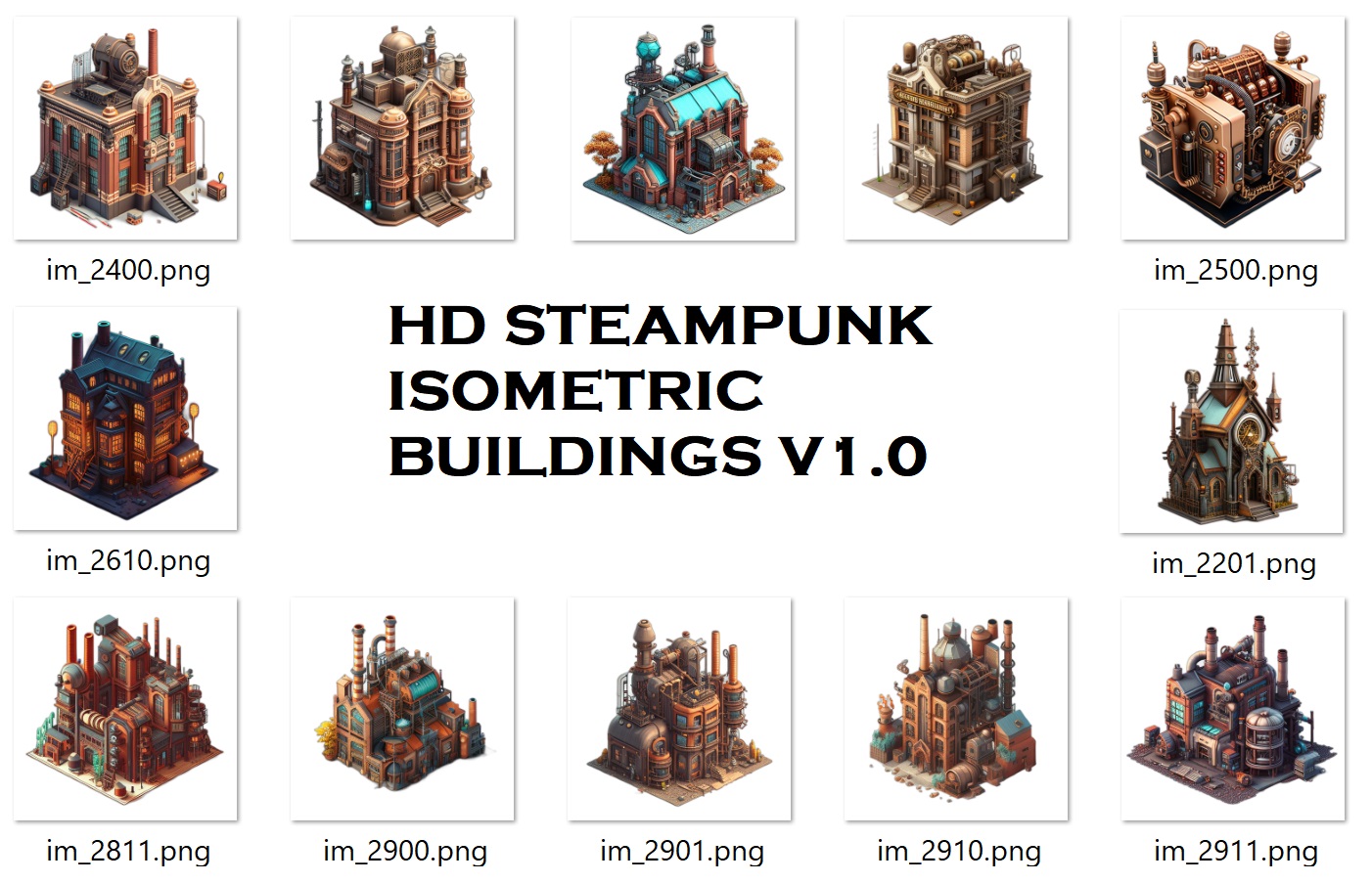 STEAMPUNK Isometric HD buildings sprites pack x270 by vfrabasil