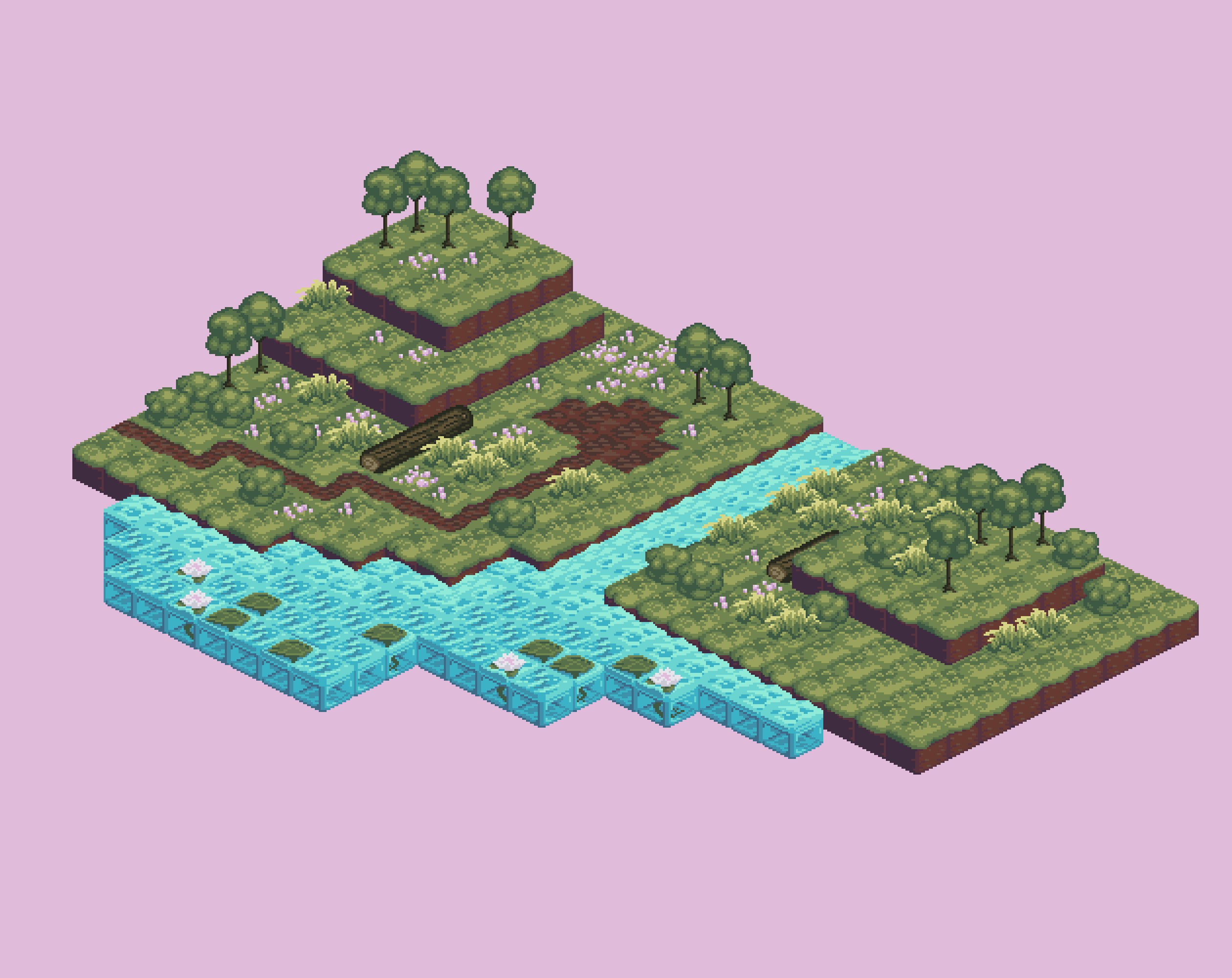 Peaceful Pond and Meadow Isometric Pixel Tileset - now freeeee by SmashyStashy