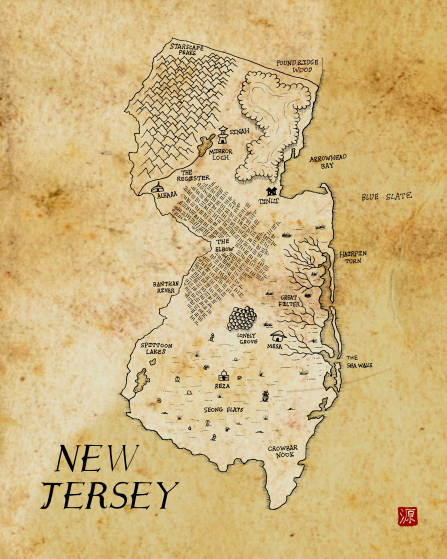 New Jersey as a fantasy map by Alda Yuan