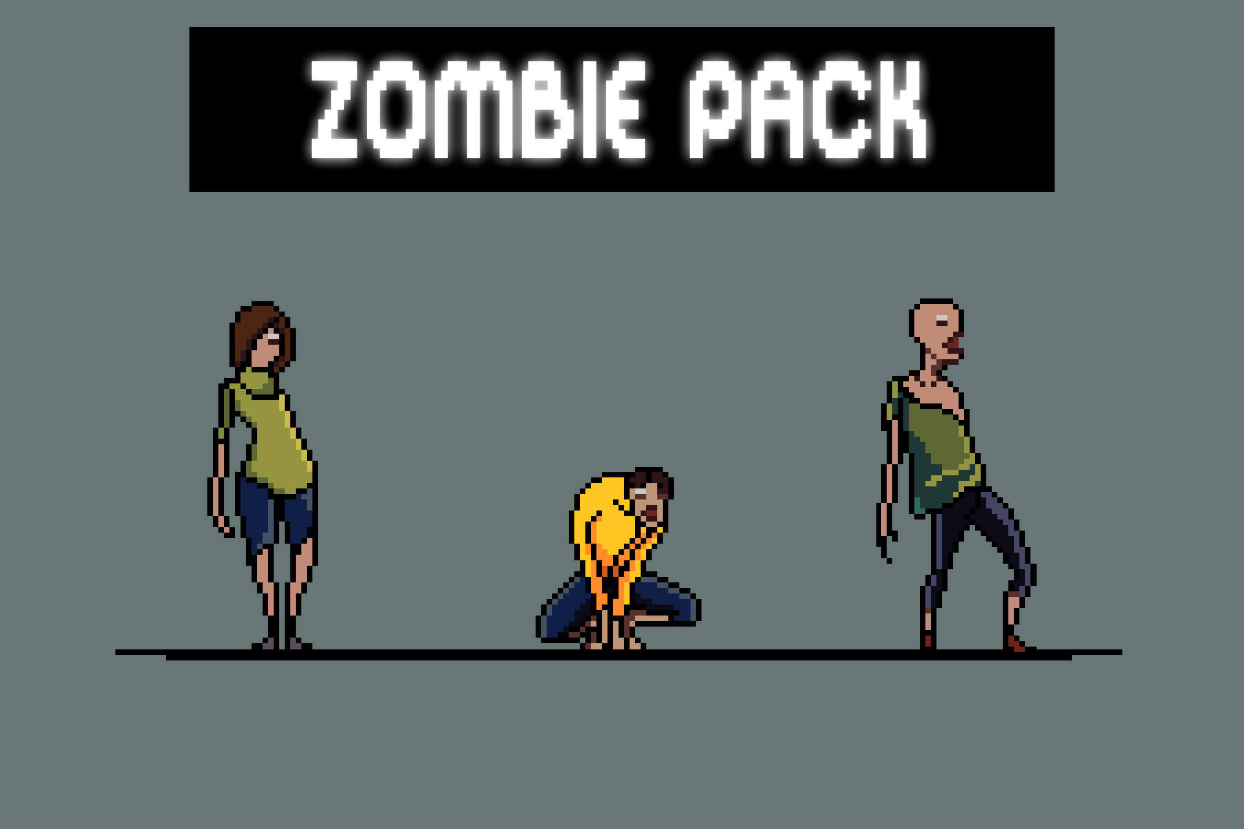 Free 3 Zombies Pixelated Pack by Free Game Assets (GUI, Sprite, Tilesets)