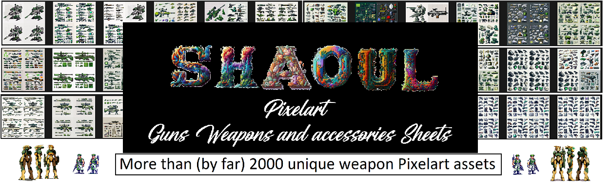Guns and accessories Pixelart 2D assets for your game by Shaoul
