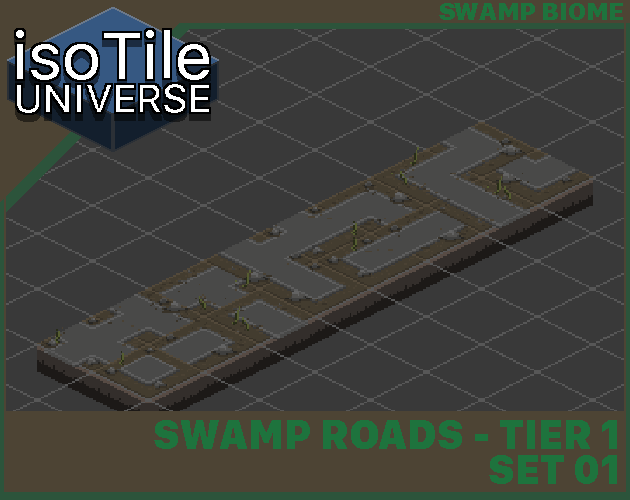 Isometric Tiles - Swamp Roads - Tier 1 - Set 01 by isoTile Universe