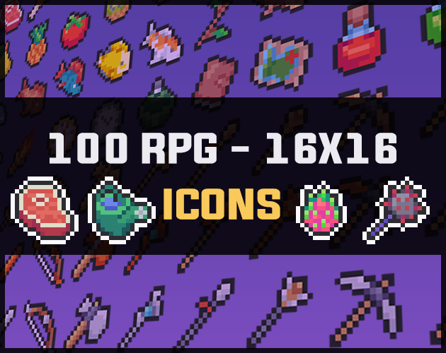 100 Icon Pack RPG - 16x16 Pixel Art by Pixel-Void