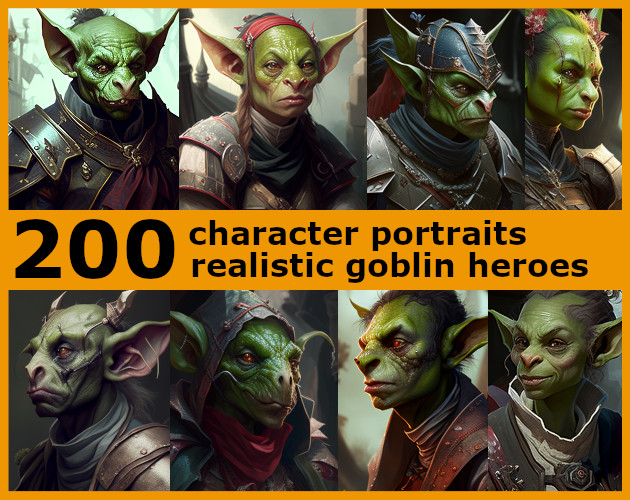 200 Goblin Hero Fantasy Character Portraits by Corax Digital Art