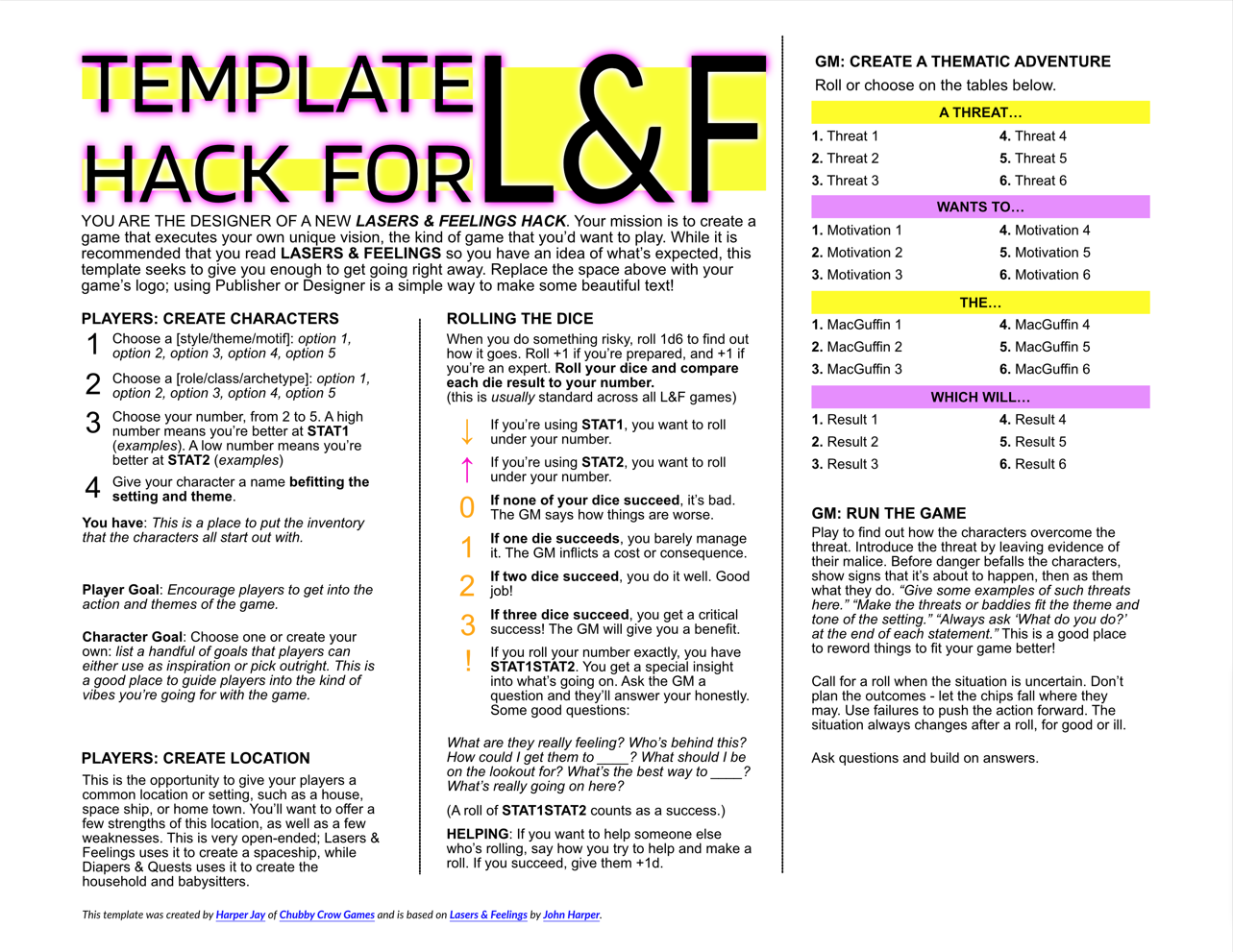 Template PDF Available - Template Hack for L&F by Chubby Crow Games
