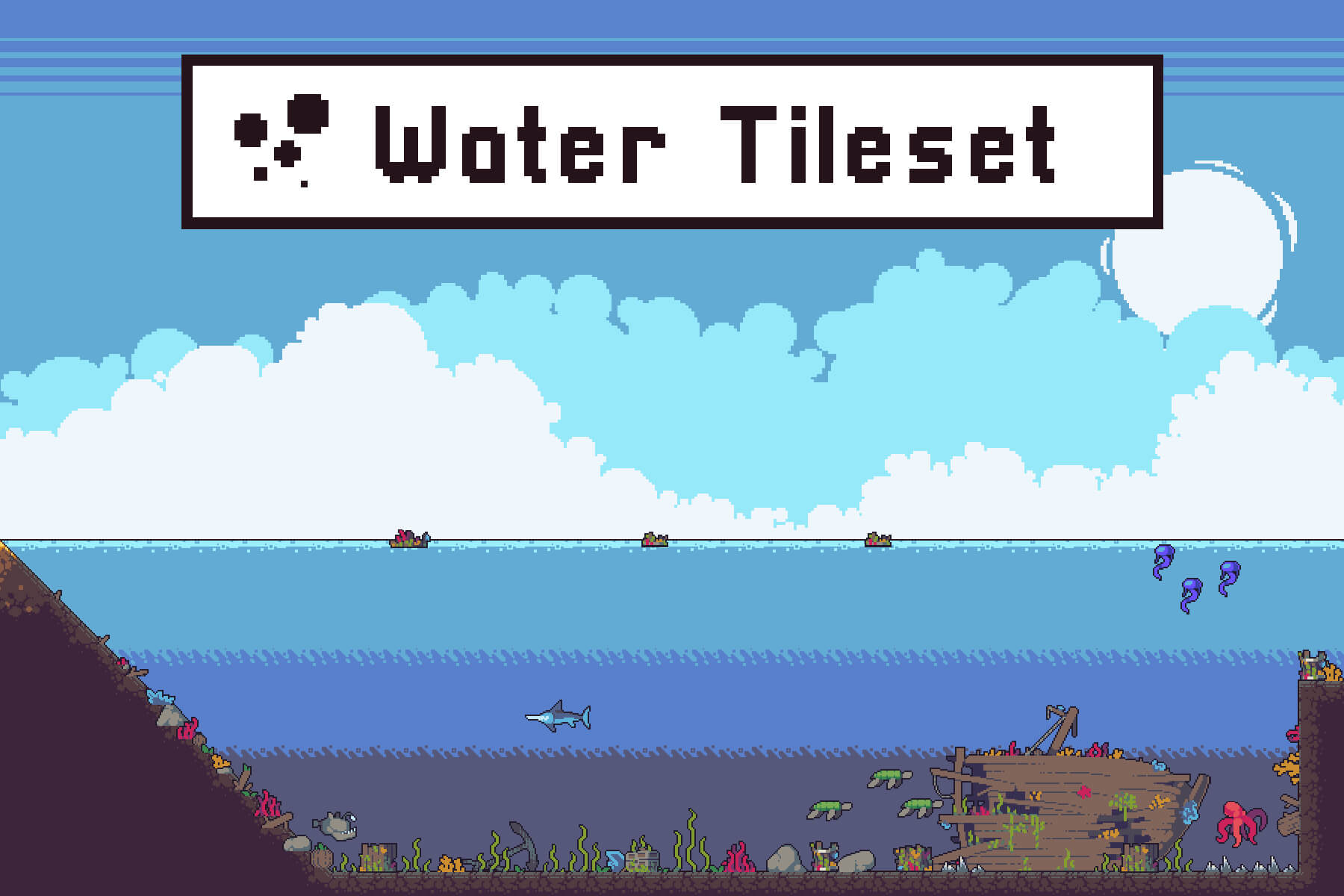 Water Pack Pixel Art by Free Game Assets (GUI, Sprite, Tilesets)
