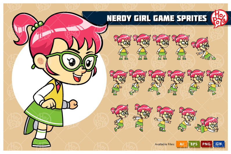 Nerdy Girl Game Sprites by mikailain