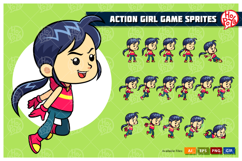 Action Girl Game Sprites by mikailain