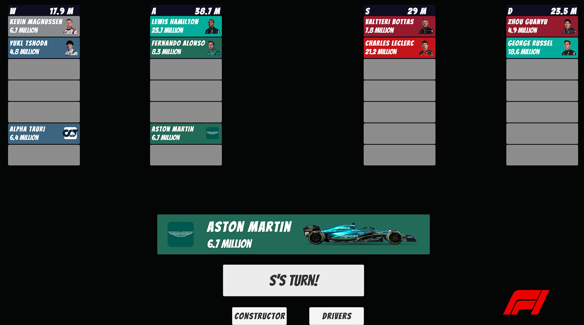 F1 Fantasy Draft Selection App by HuntorGames
