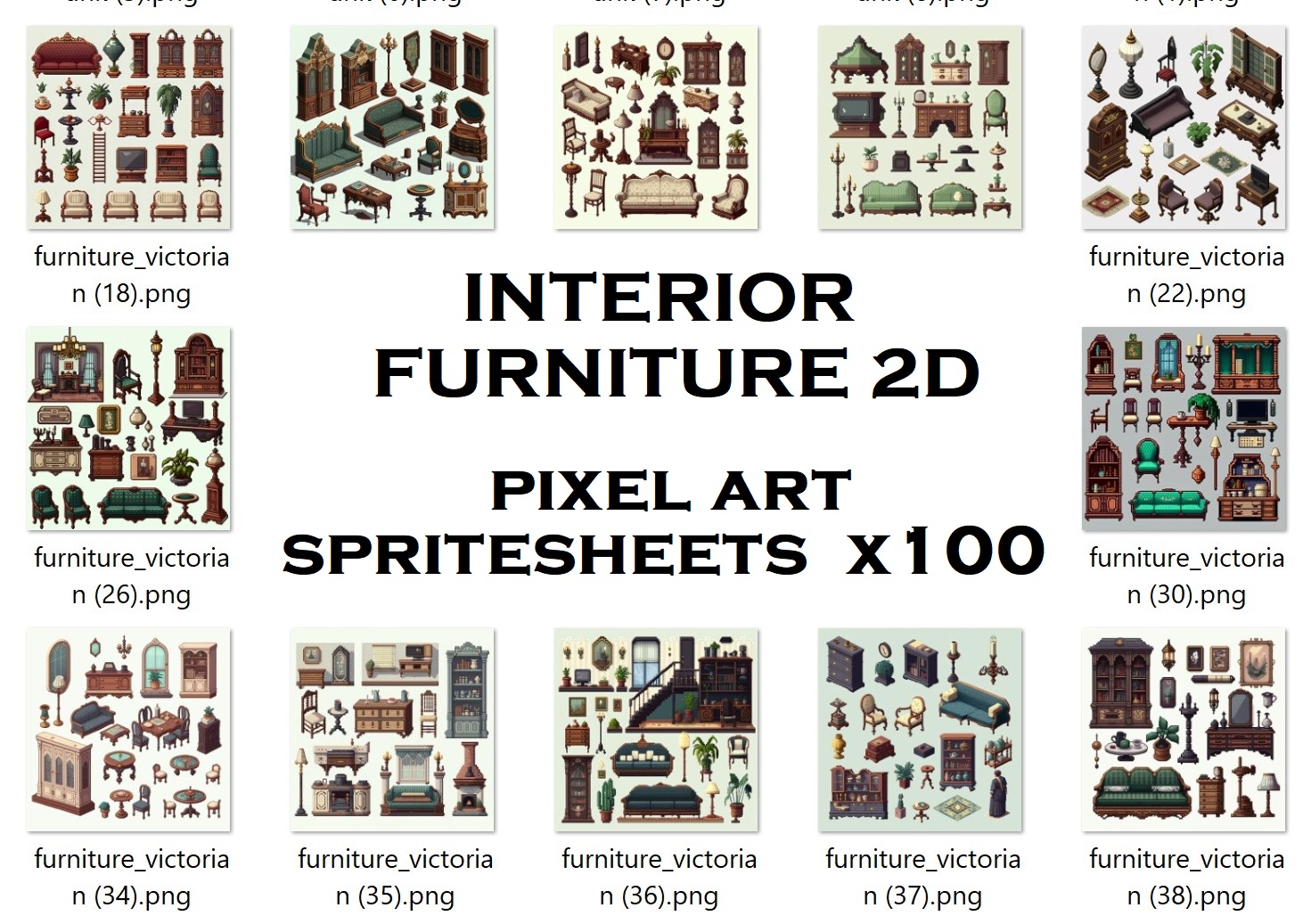 INTERIOR FURNITURE 2D pixel art spritesheets x100 by vfrabasil