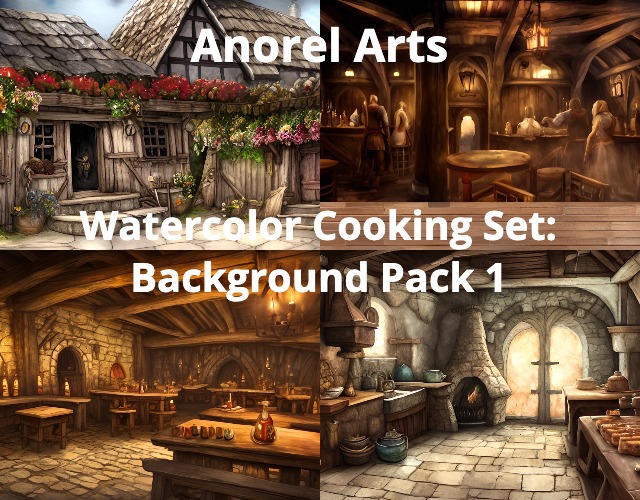 Watercolor Cooking Set: Background Pack 1 by AnorelArts