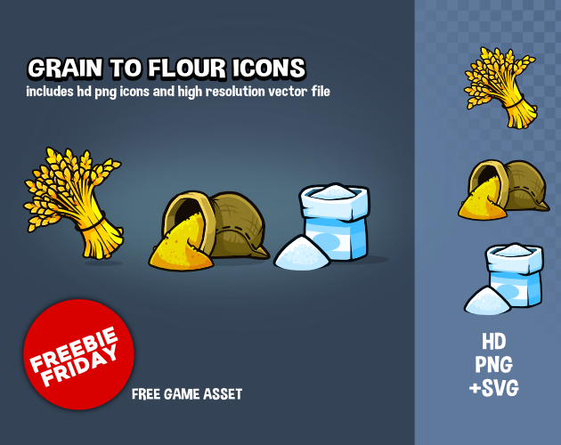 Corn to flour icons by Robert Brooks - gamedeveloperstudio.com
