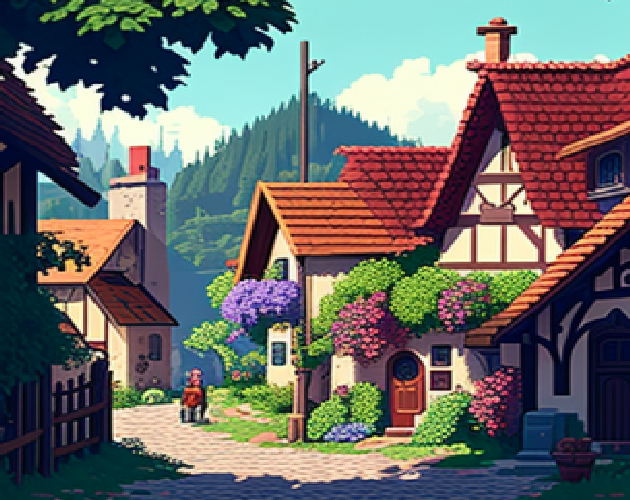 Pixel Art Village Backgrounds by 3dStudios
