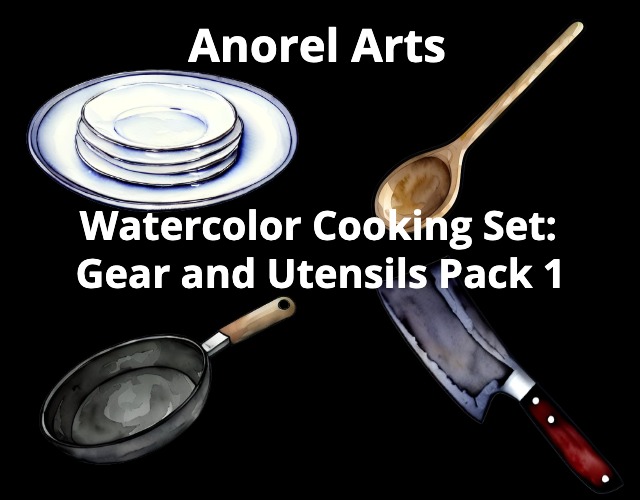 Watercolor Cooking Set: Gear and Utensils Pack 1 by AnorelArts
