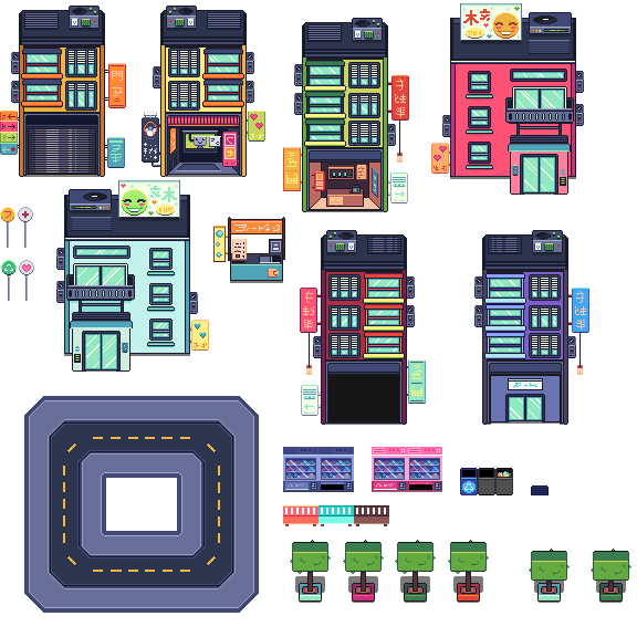 Modern Pixel City Buildings by gurokitty