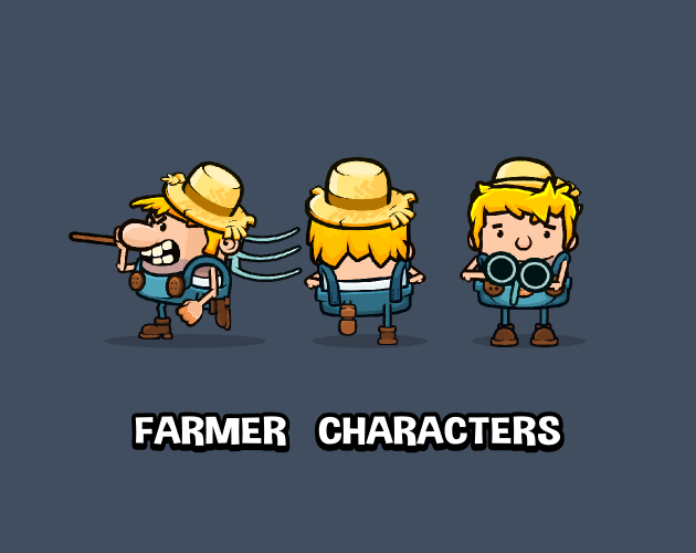 Farmer characters by Robert Brooks - gamedeveloperstudio.com