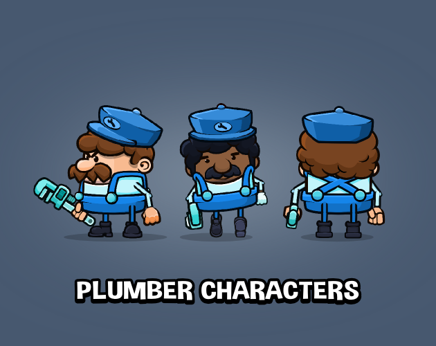 Plumber characters by Robert Brooks - gamedeveloperstudio.com