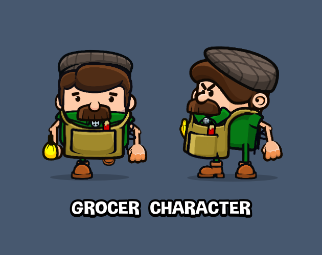 Grocer character by Robert Brooks - gamedeveloperstudio.com