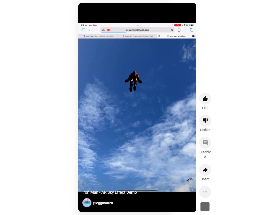 Rate AR Sky Effect - Iron Man by EggMan28 for 8th Wall March Challenge: Sky Effects - itch.io