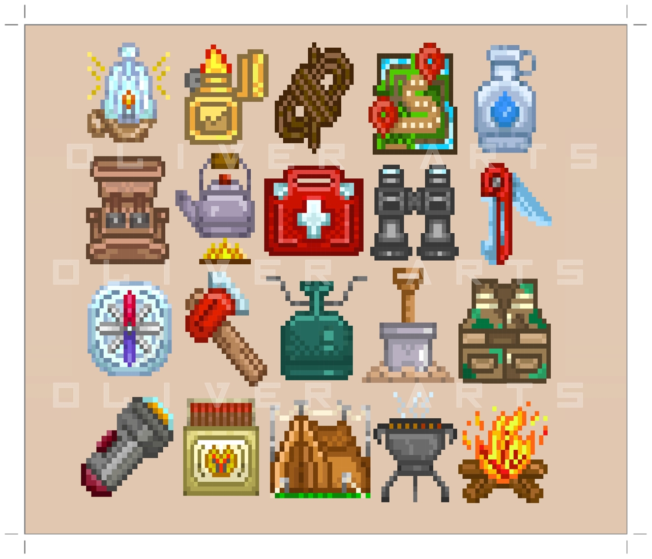 Camping pixel art,pixel art package, 8 bit pixel art format, editable ...